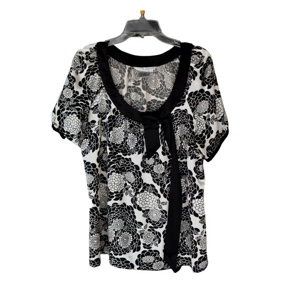 Fred David | Tops | Womens Fred David Black White Floral Satin Blouse ...